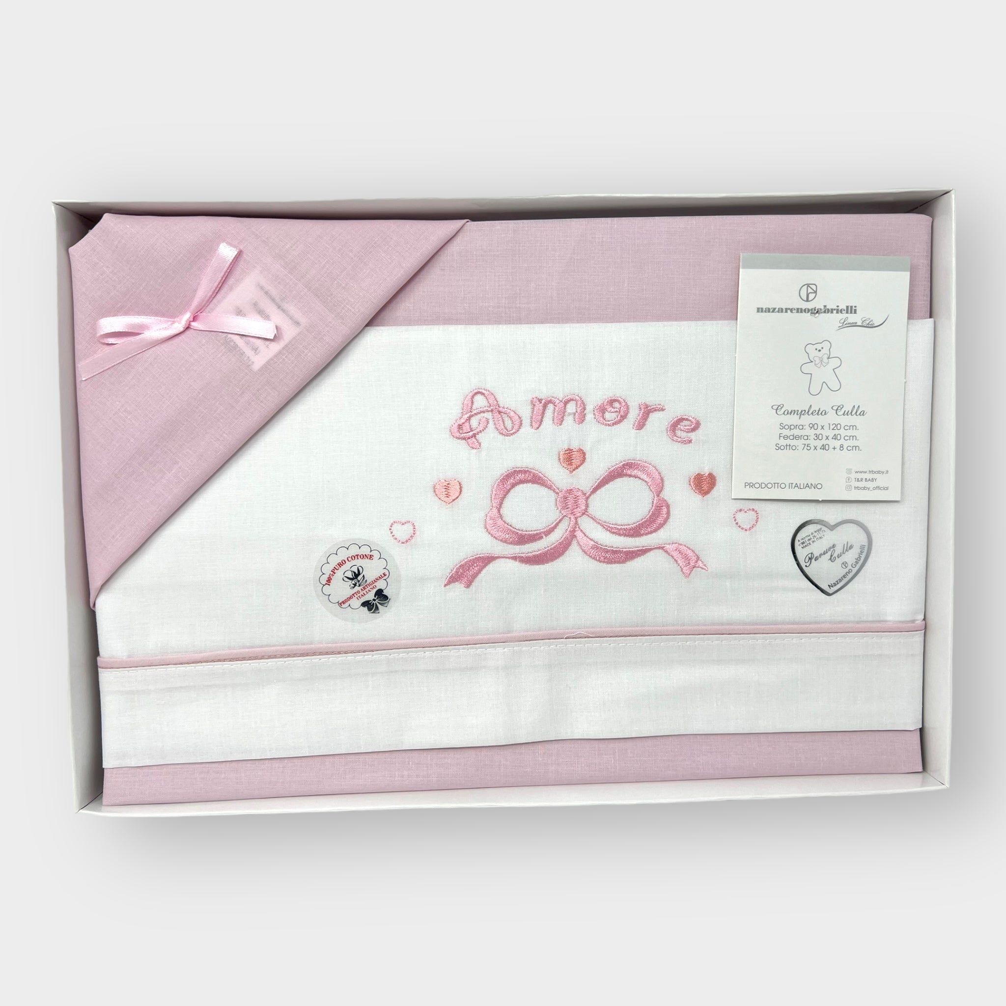 Nazareno Gabrielli Completo Lenzuola 90x120 Fiocco Amore Rosa – Intimitaly
